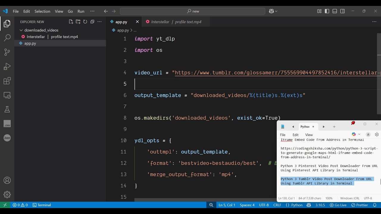 Python 3 Tumblr Video Post Downloader From URL Using Tumblr API Library in Terminal