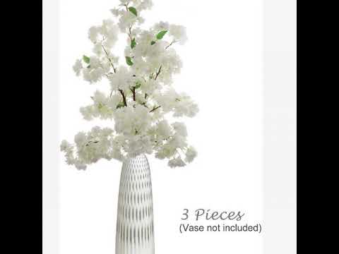 White Cherry Blossom Flowers, Three 30 Inch White Blossom Stems, Wedding, Party, Event Decor
