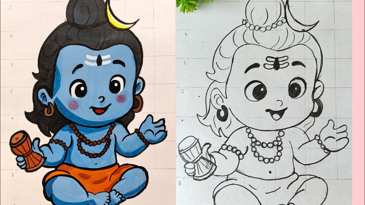 Cute Lord Shiva Drawing | Full outline Tutorial Step by Step 