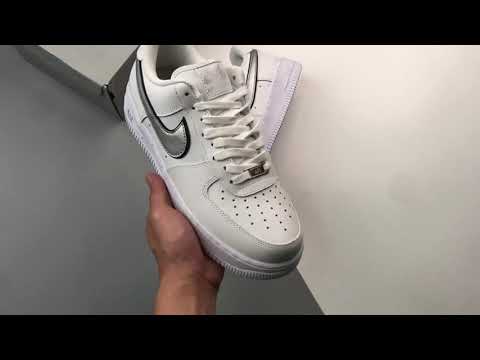 Nike Air Force 1 Low Silver Swooshes White Metallic Silver Black