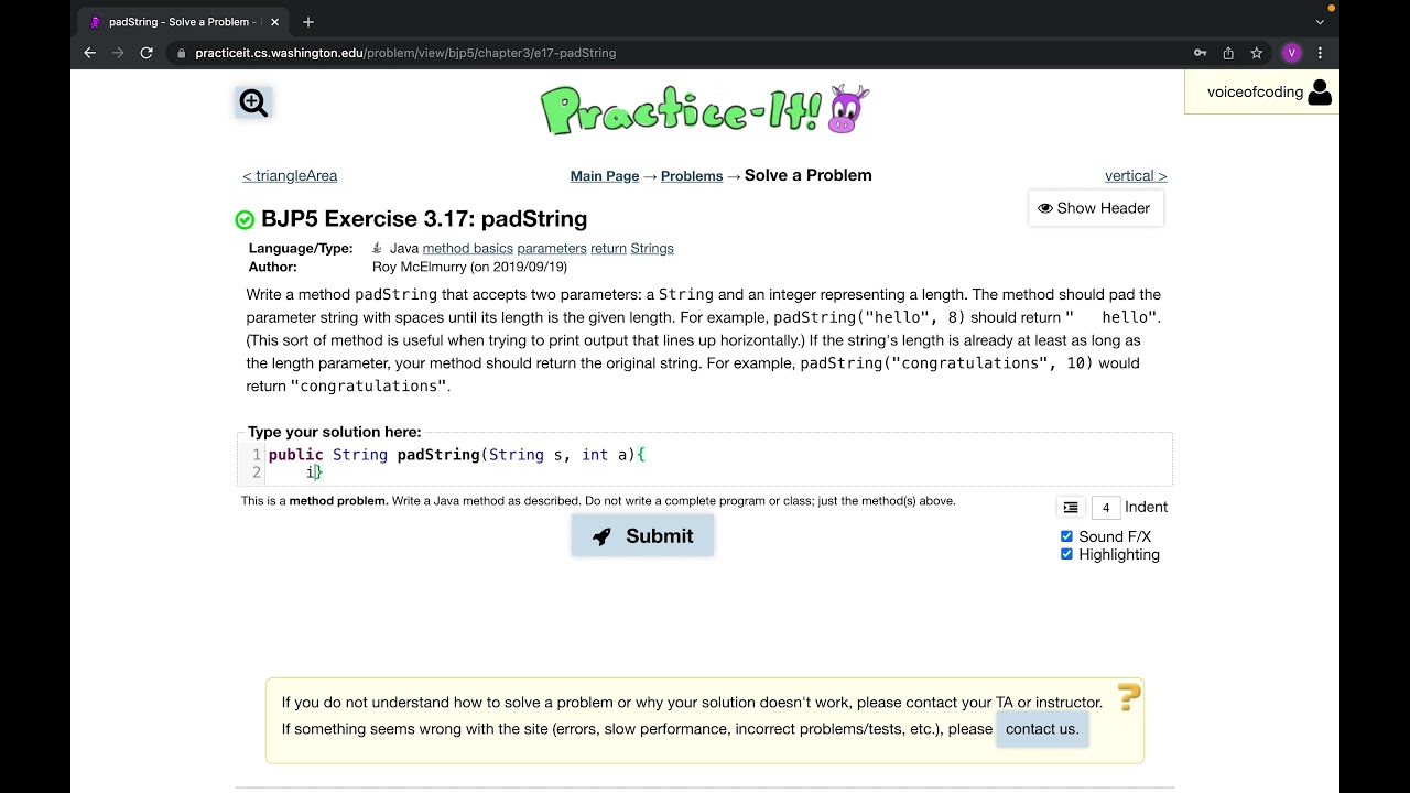 Exercise 3.17 (padString) Java Tutorial || Practice-It