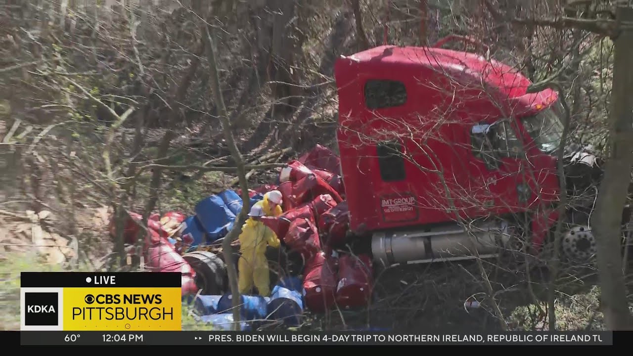 Latest on a tractor-trailer overturning in Lincoln Borough, spilling chemicals into a stream