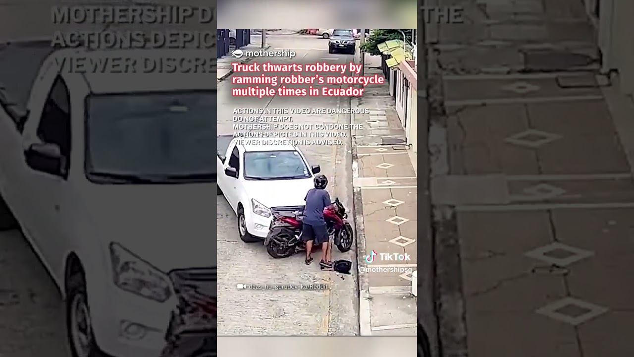 Truck thwarts robbery by ramming robber's motorcycle multiple times in Ecuador