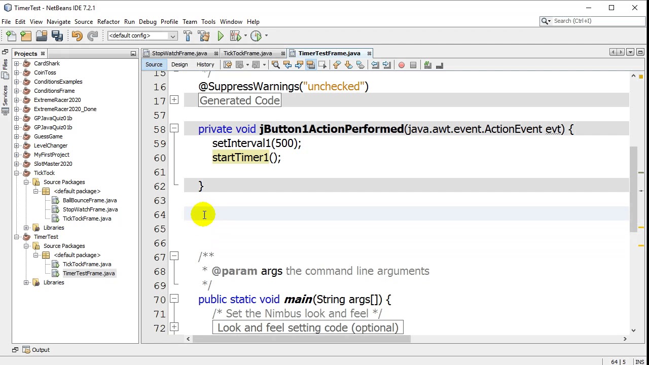 Java Timers Set Up with Tick Tock Frame