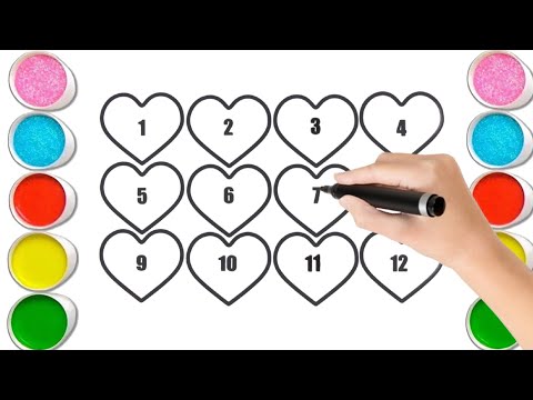 3D Hearts With Numbers Drawing Painting Colouring For Kids & Toddlers | Best Learning Video