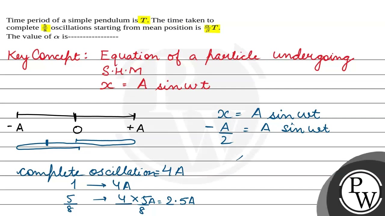 Time period of a simple pendulum is \(T\). The time taken to complete \(\frac{5}{8}\) oscillatio....