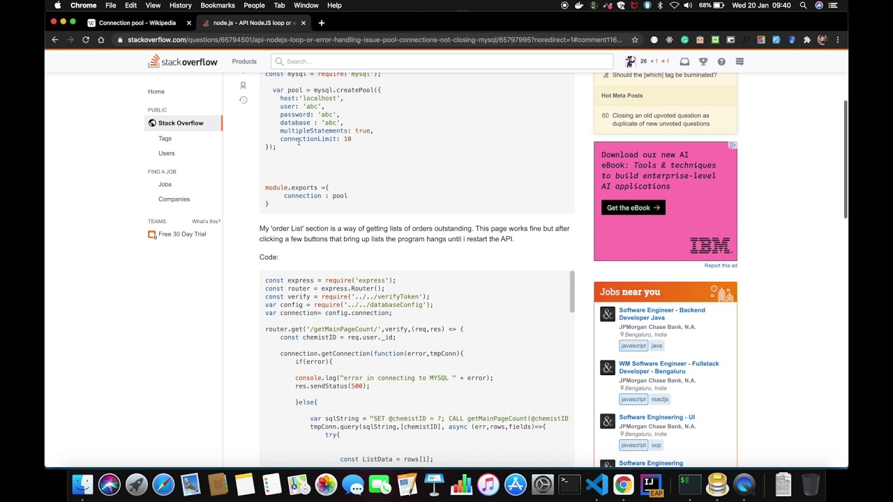 Connection polling nodejs | solving a stackoverflow question