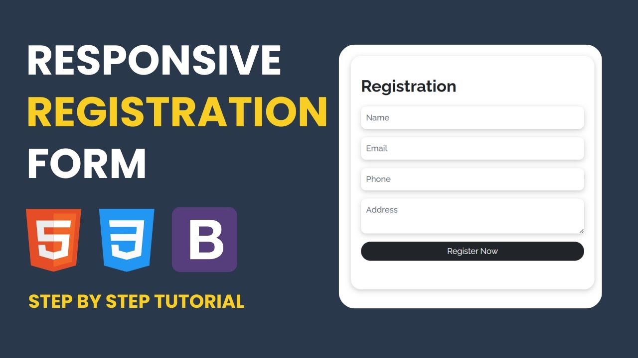 Responsive Registration Form Using HTML, CSS & Bootstrap 5 | Step-by-Step Tutorial