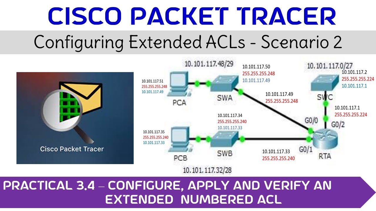 Practical 3.4 - Configure, Apply, and Verify an Extended Numbered ACL #cisco #ciscopackettracer