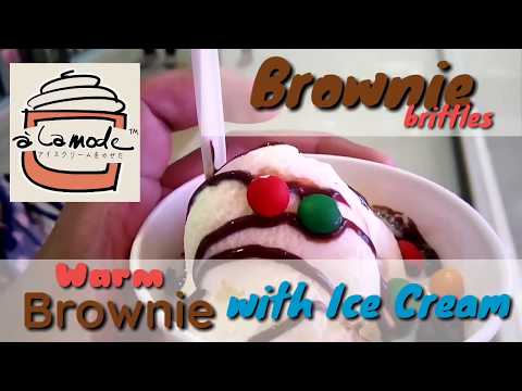 A La Mode Warm Brownie with Ice Cream and Brownie Brittles