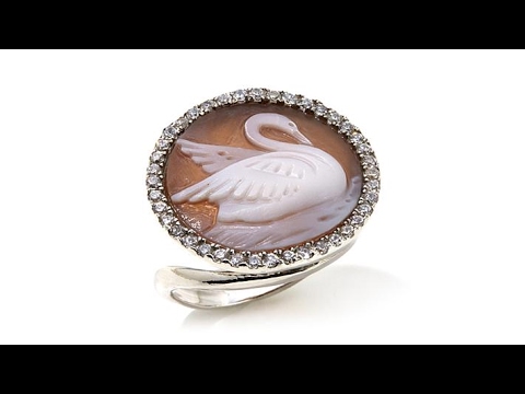 AMEDEO 20mm Sardonyx "Cigno" Cameo Sterling Silver Ring