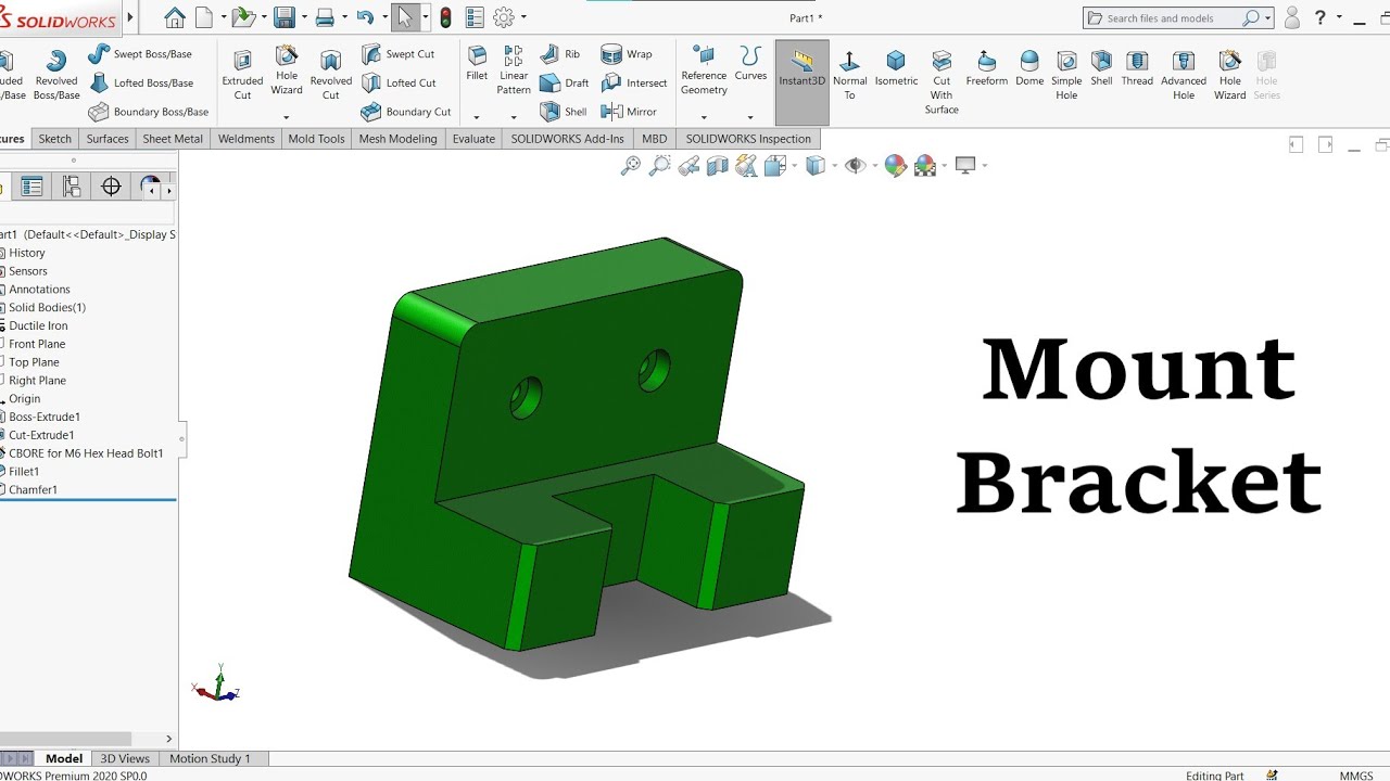Solidworks Tutorial for Beginners: Part 2 | Mount Bracket | Cad Cam Design Tutorial