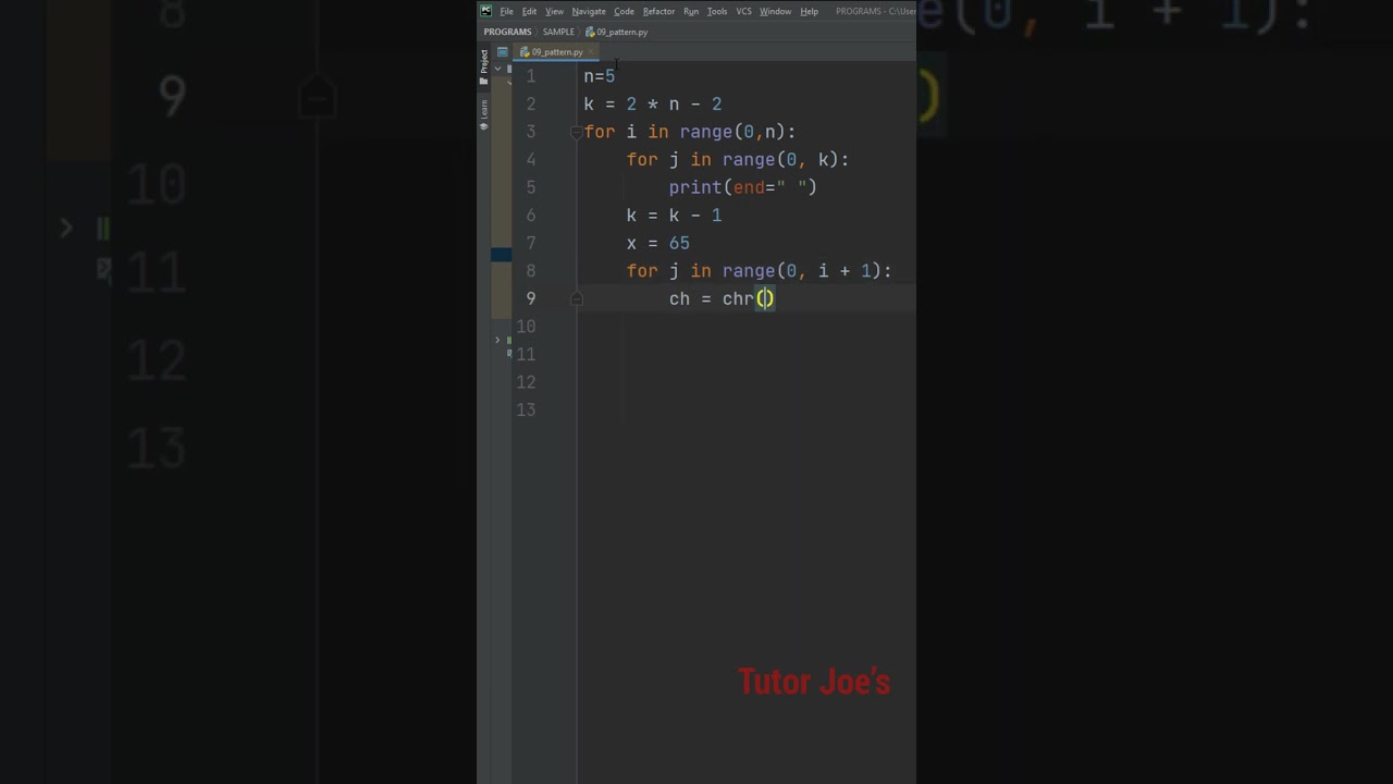 Alphabet Equilateral Triangle Pattern in Python | Tutor Joes