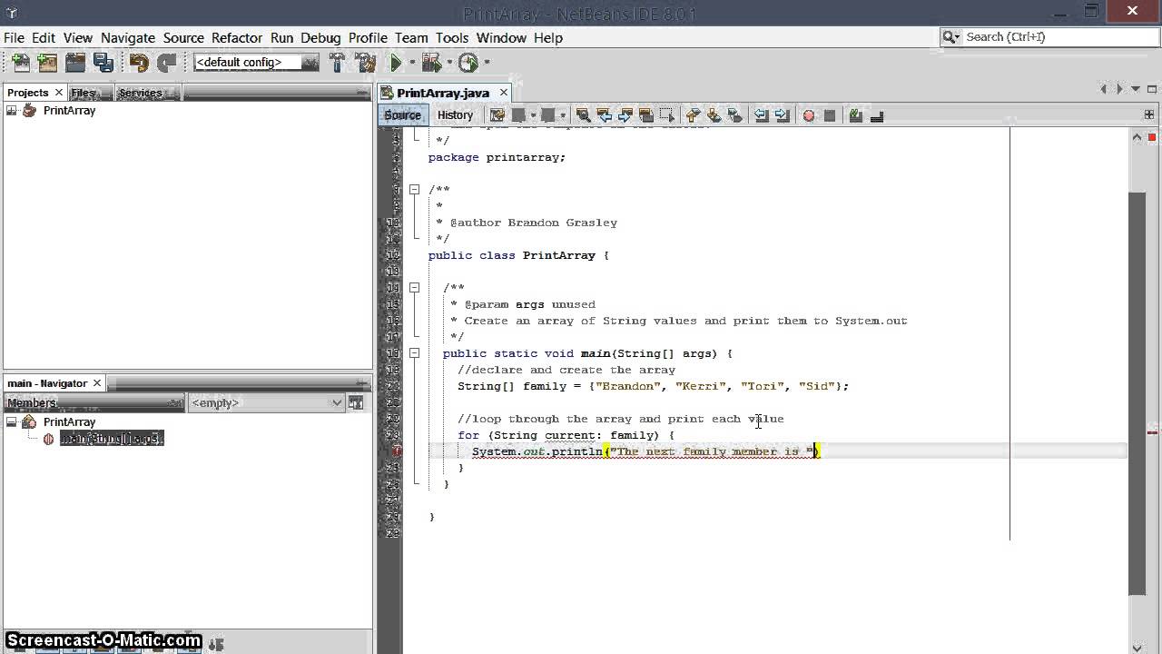 Print all the values in an array with an enhanced for loop in Java