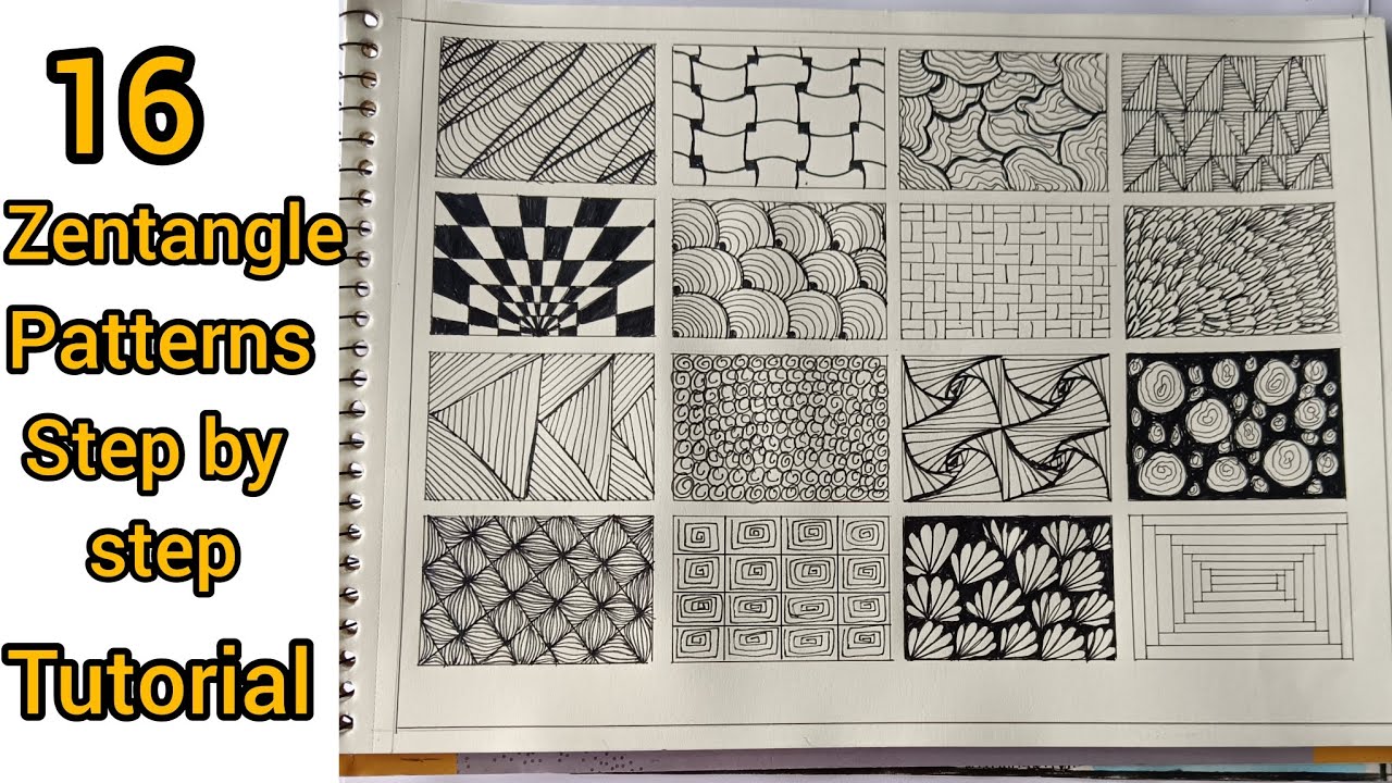 16 zentangle patterns step by step tutorial//zentangle patterns for beginners//Zentangle arr
