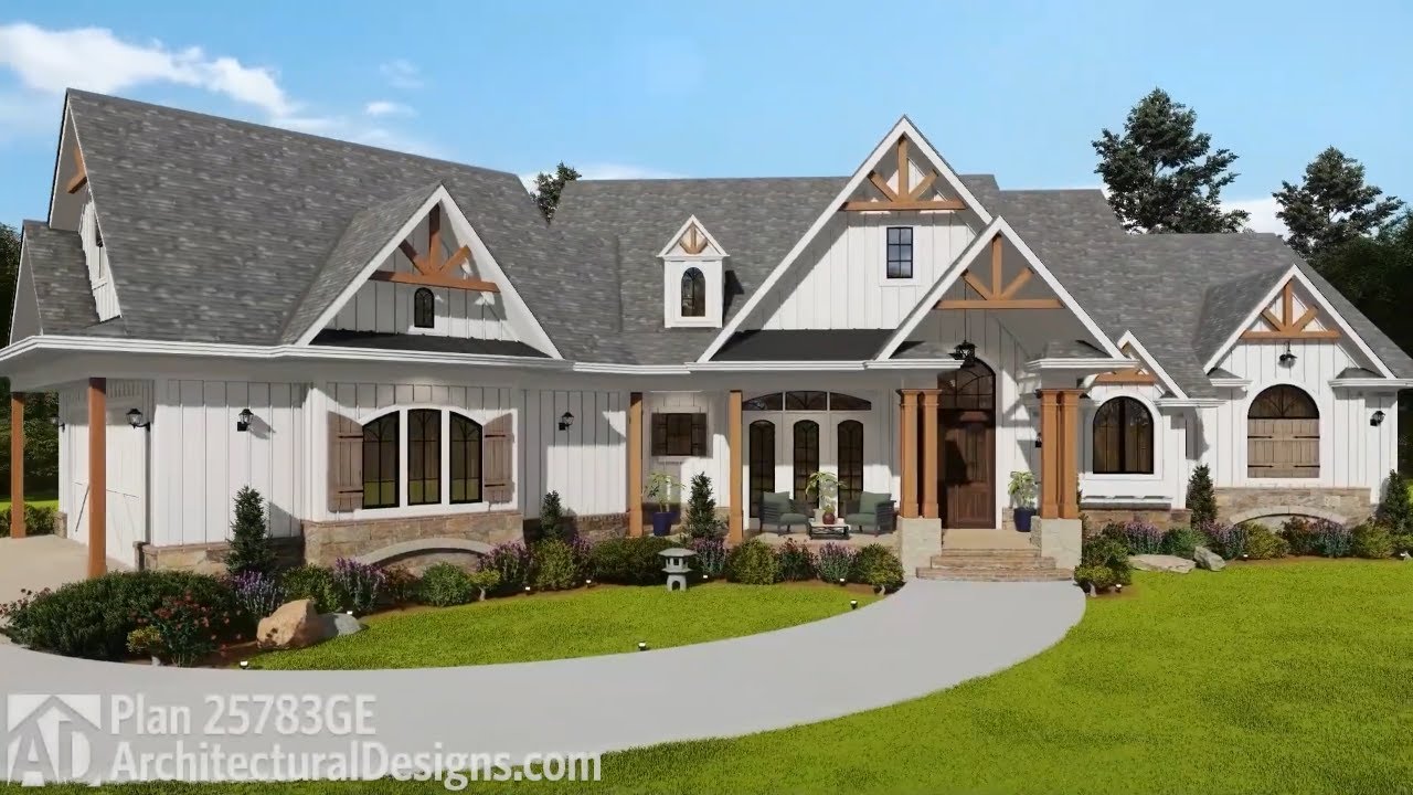 4-Bedroom Single-Story Storybook Craftsman House with Sweeping Rear ...