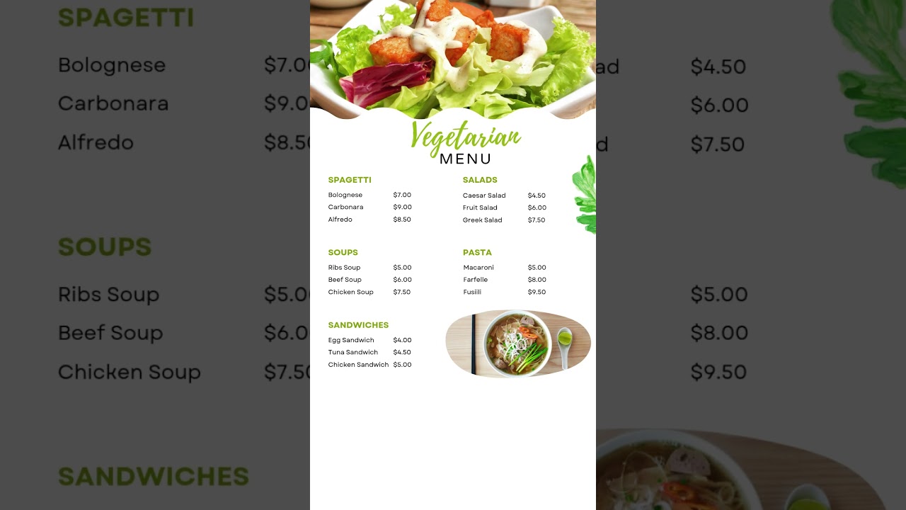 Fresh & Flavorful! Digital Vegetarian Menu Templates for Restaurants#digitalmenu #restaurantmenu