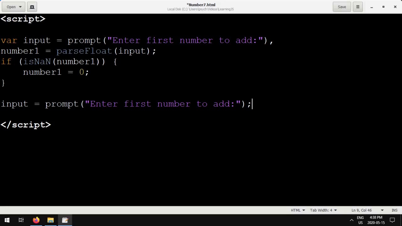 Learning Programming with Javascript #7 - User Input, Simple Calculator