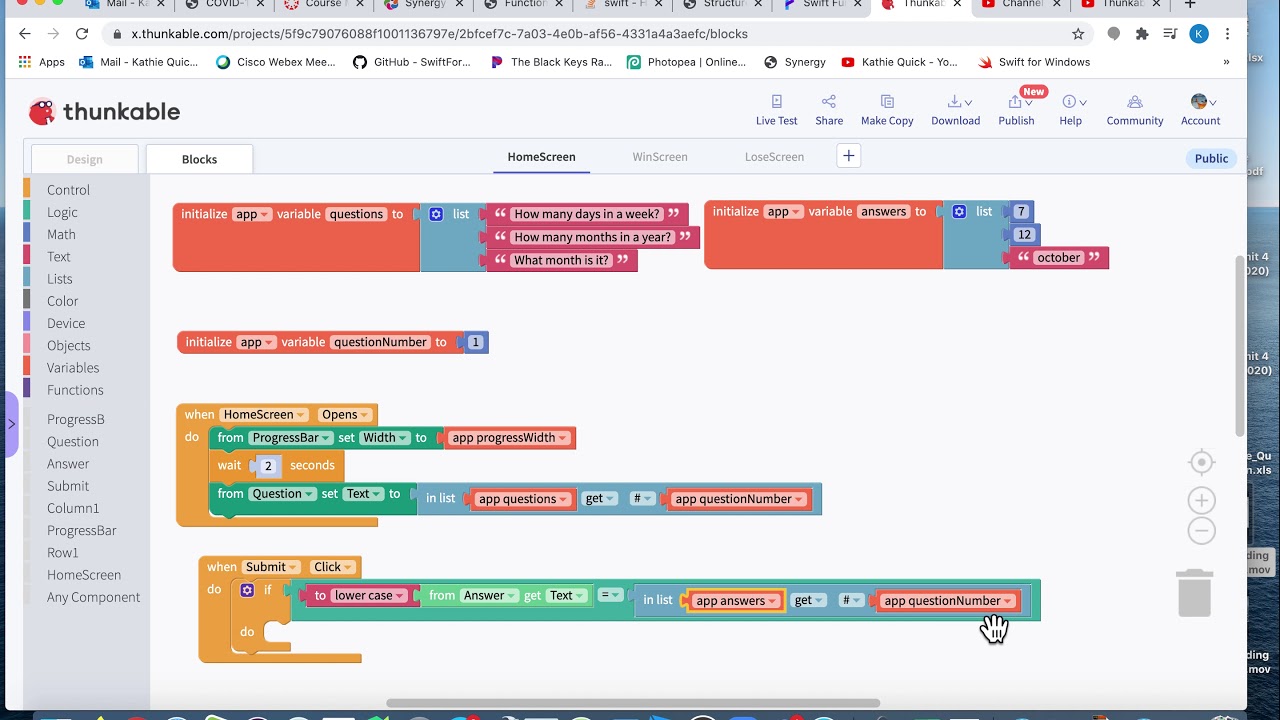 Thunkable (extra stuff): Creating a list of questions and answers