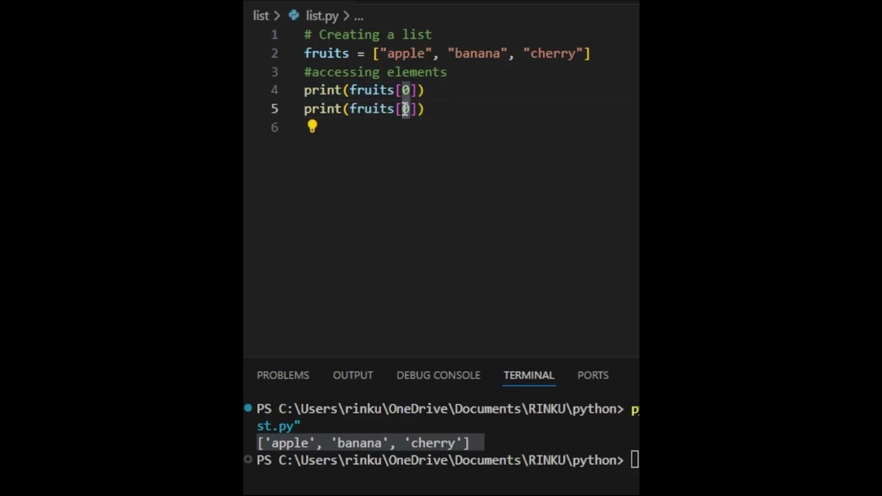 list manipulation in python 1 | accessing elements #CodingTips  #coding #python