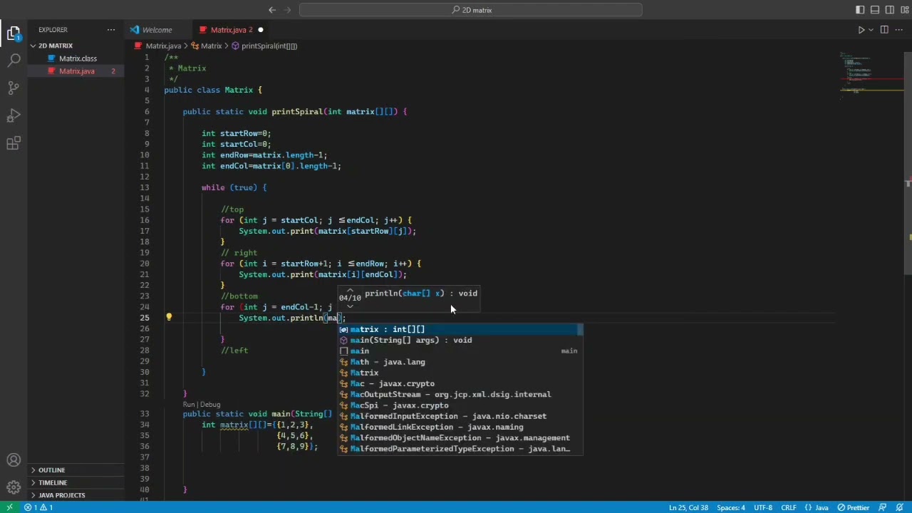 Java Program to Print Spiral Pattern