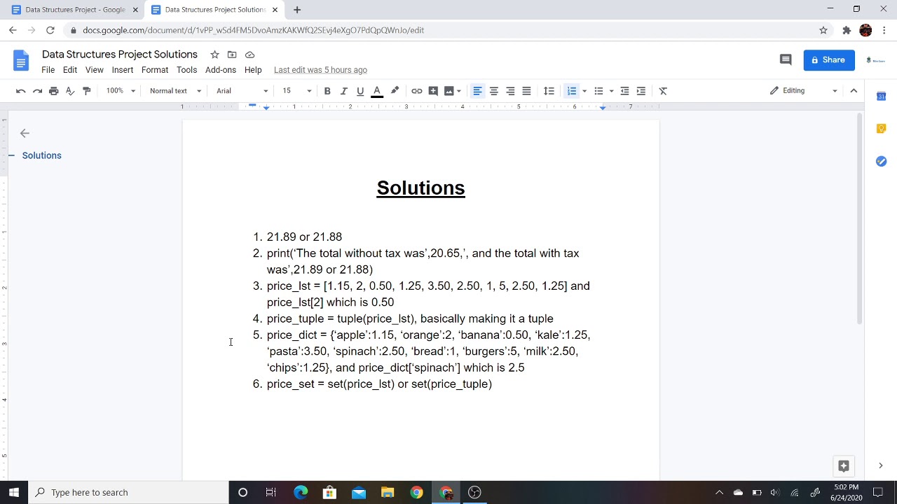 Intro to Python - Data Structures Project Solutions