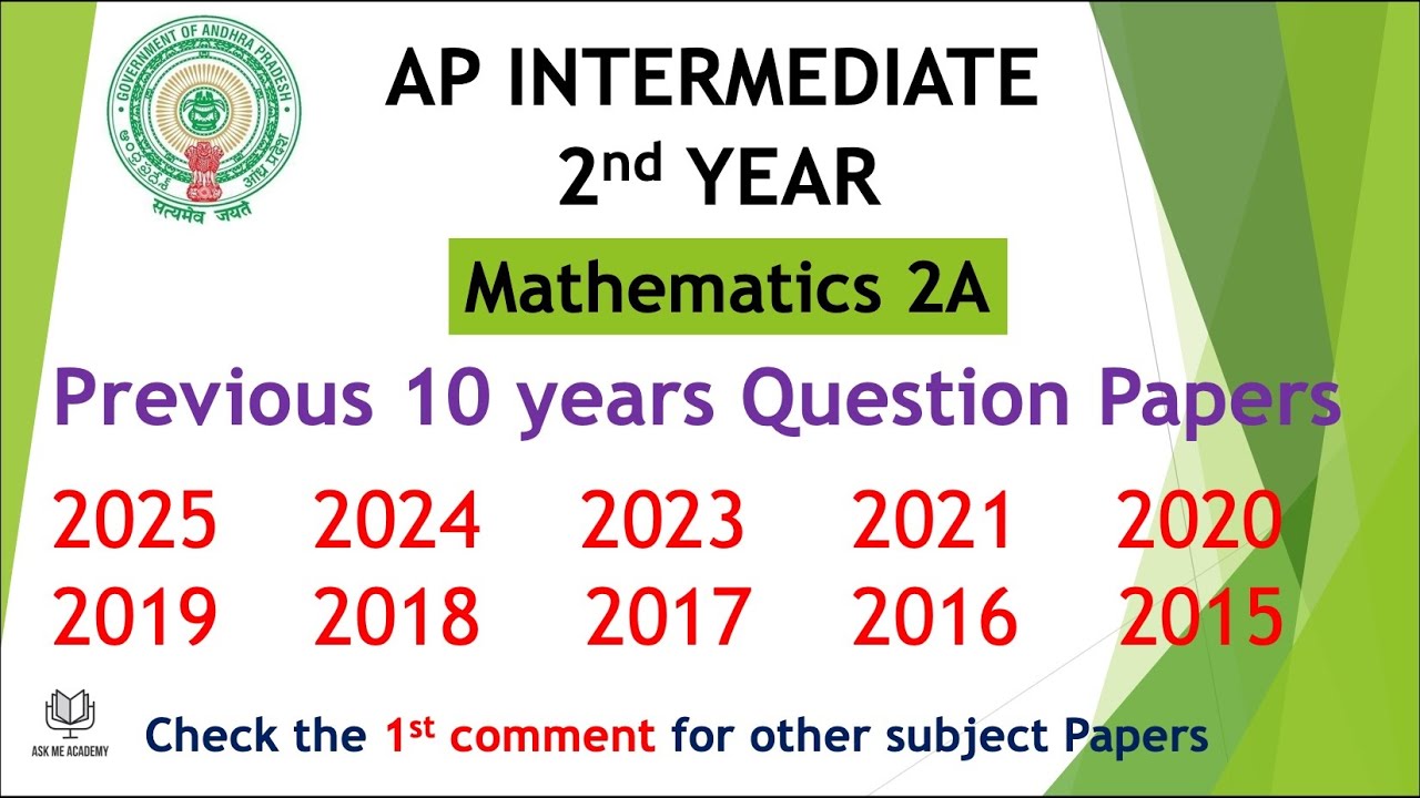 AP Inter 2nd Year Maths 2A 2025 to 2015 - 10 years previous year Question Papers IPE Andhra Pradesh