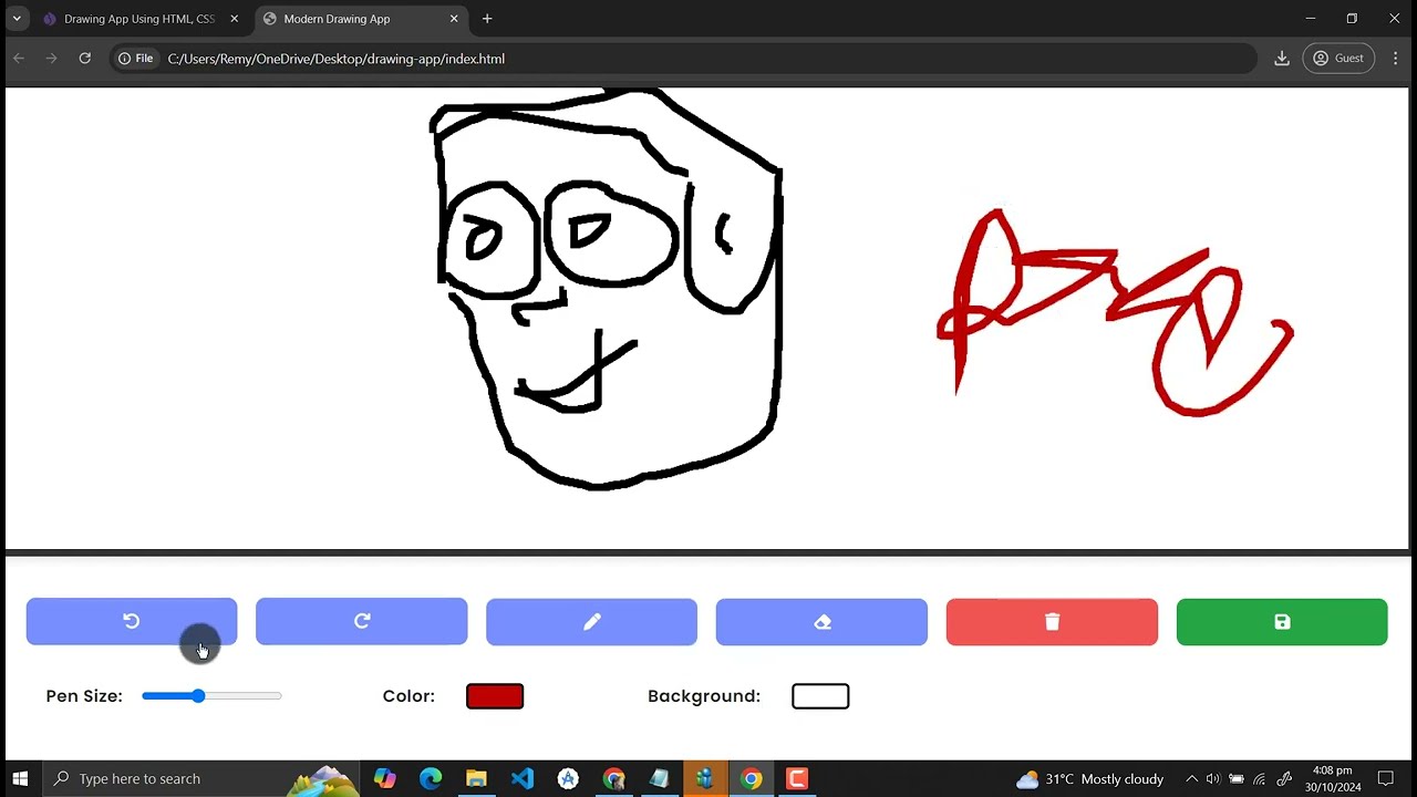 Drawing App Using HTML, CSS and JavaScript with Source Code