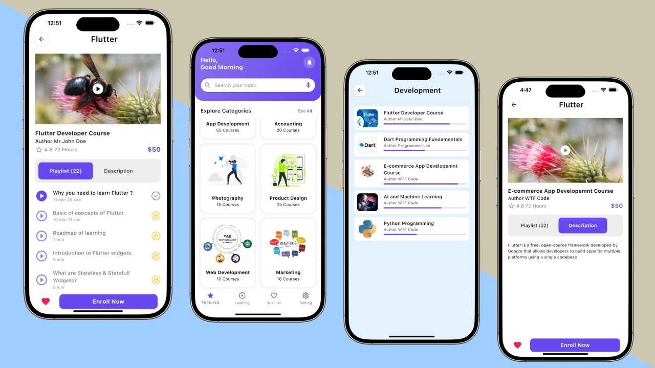 Flutter Educational App UI Design for Beginners | Build Stunning eLearning App UI