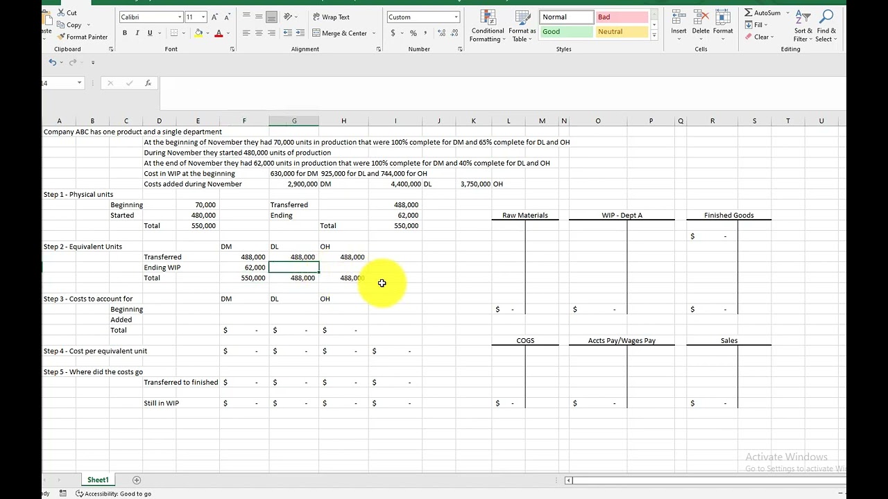 Demonstrate Process Costing in Excel