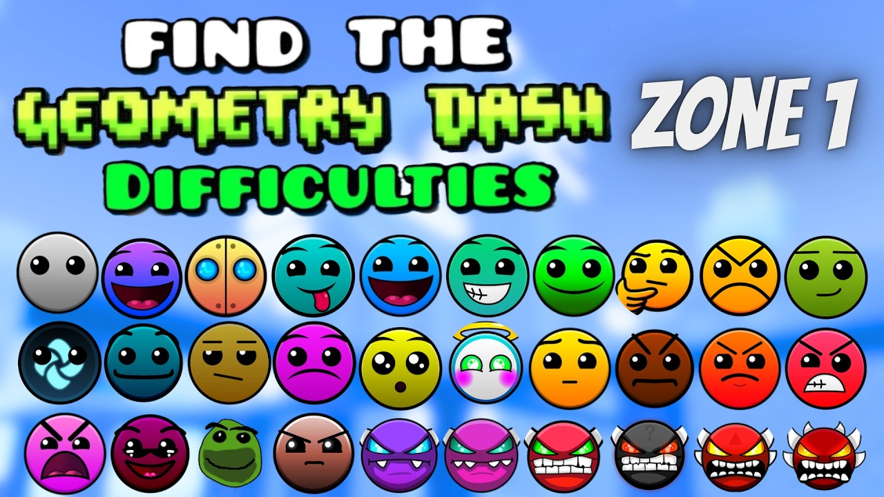 All 30 Zone 1 Difficulties in Roblox Find the Geometry Dash Difficulties: Reboot
