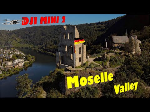 Drone flight over Grevenburg Castle Moselle Valley Traben-Trarbach Germany Motorcycle & Drone