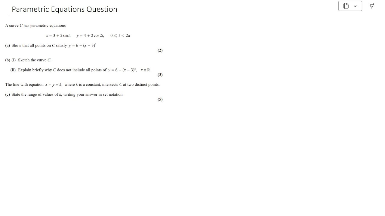 A-level Pure Paper 1 Edexcel 2018 Q14 - Parametric Equations