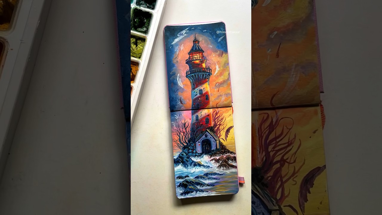 Lighthouse painting ✨#lighthouse #shorts #gouachepainting