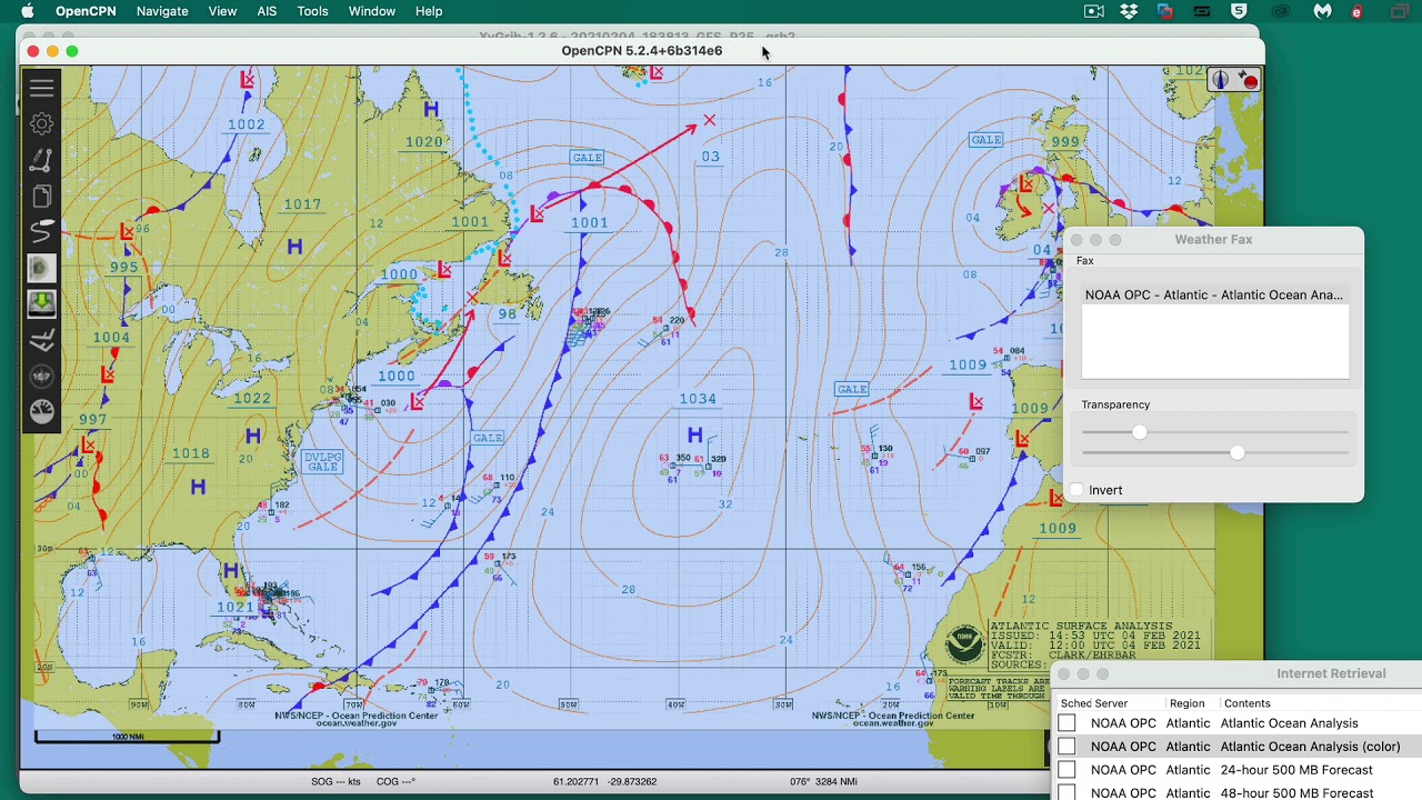 Overlaying weather maps and cloud images with GFS data using OpenCPN