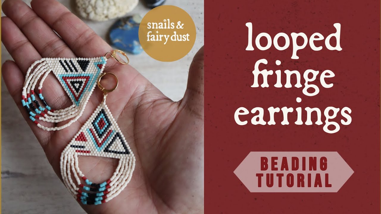Beaded Looped Fringe Earrings Tutorial DIY with brick stitch.