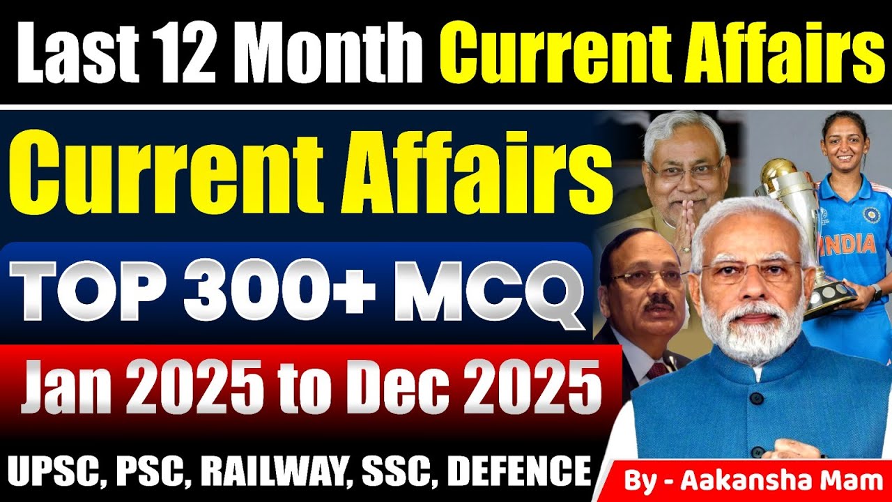 Last 12 Months Current Affairs 2025 MCQs | January 2025 To December 2025 | Current Affairs 2025