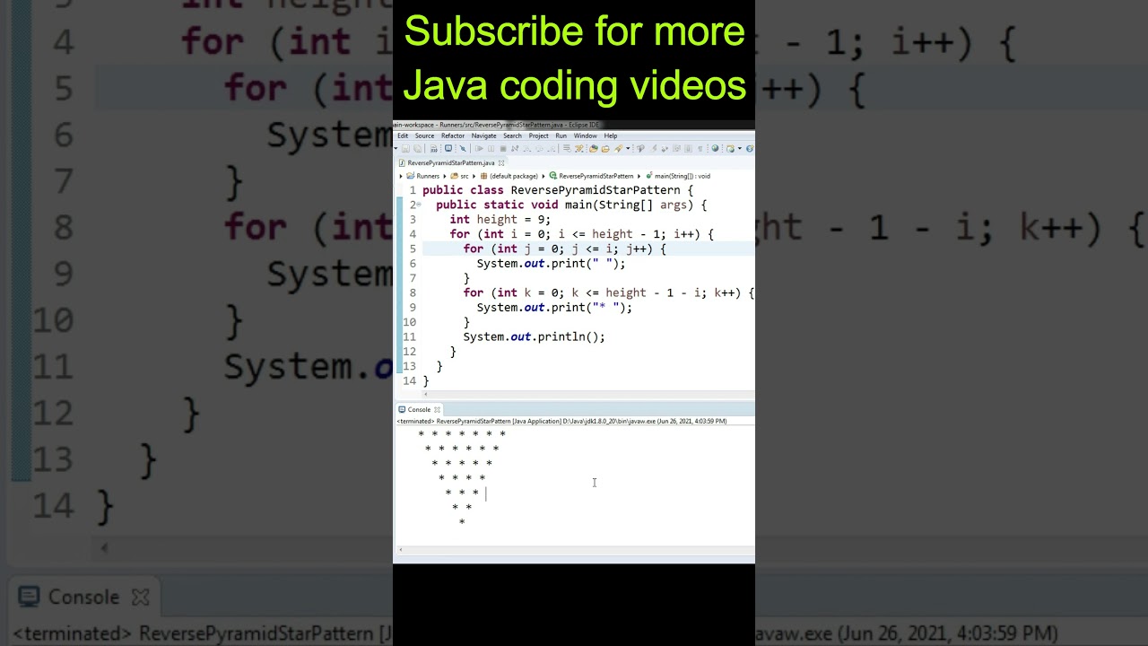 Java Reverse Pyramid Star Pattern Program #shorts
