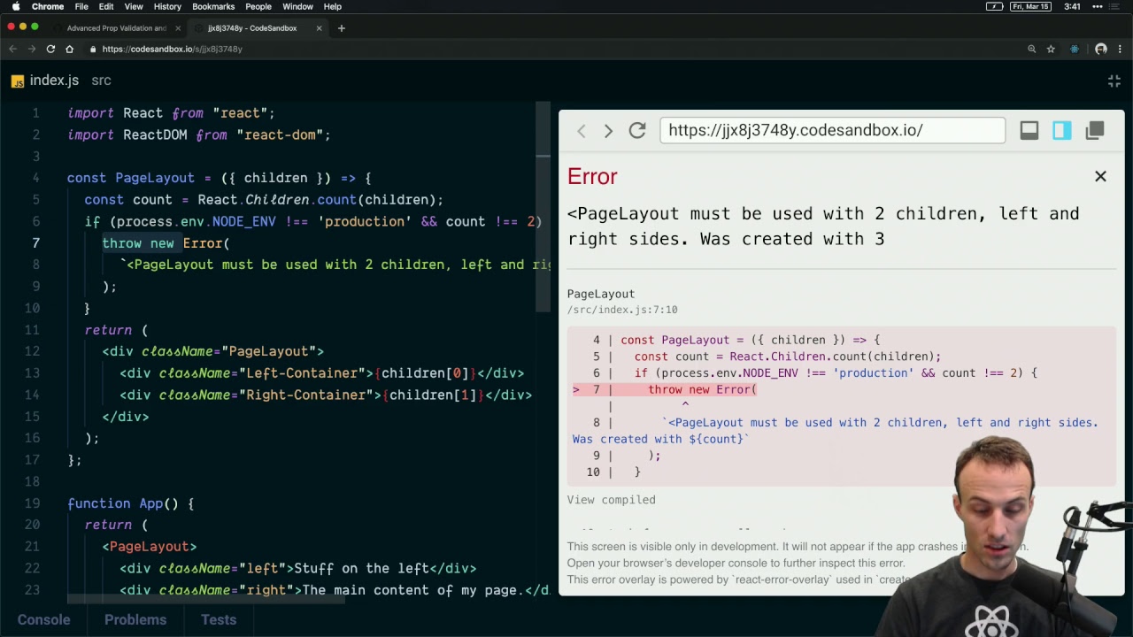React: Runtime validation & throwing errors in render