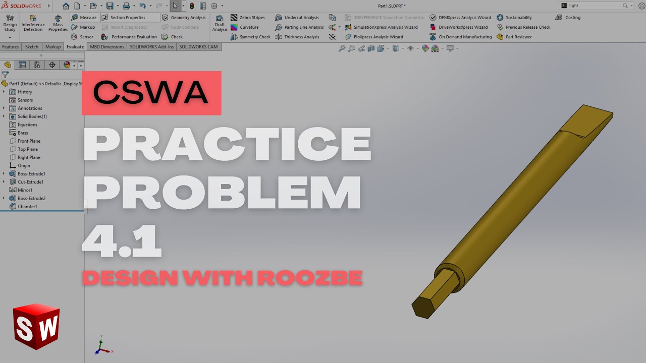 CSWA Practice Problem 4.1 Solution | SolidWorks Exam Guide