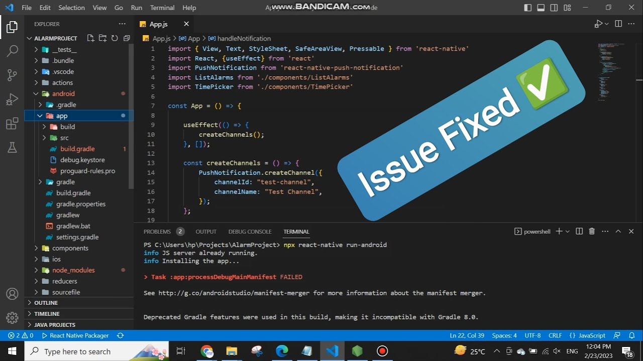 Task :app:processDebugMainManifest FAILED | React Native Push Notification Error