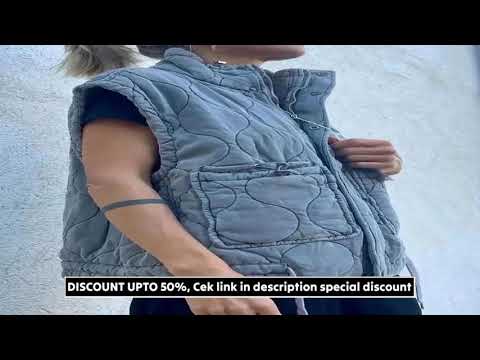 Nlzgmsj 2024 Autumn Winter Women Pocket Cotton Jacket Vest Sleeveless Stand Neck Zipper Waistcoat Lo