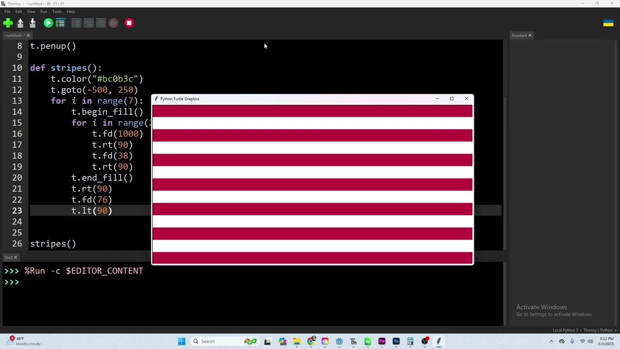 Draw an American Flag using Python Turtle
