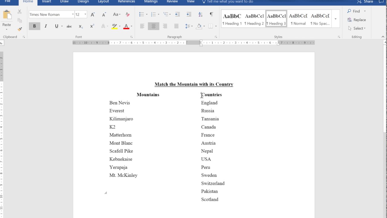 Module 2 - Word Processing - Mountains