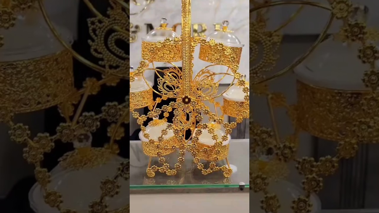 Fancy golden metal round rolling dry fruit dish#fancy #beautifulcrockery