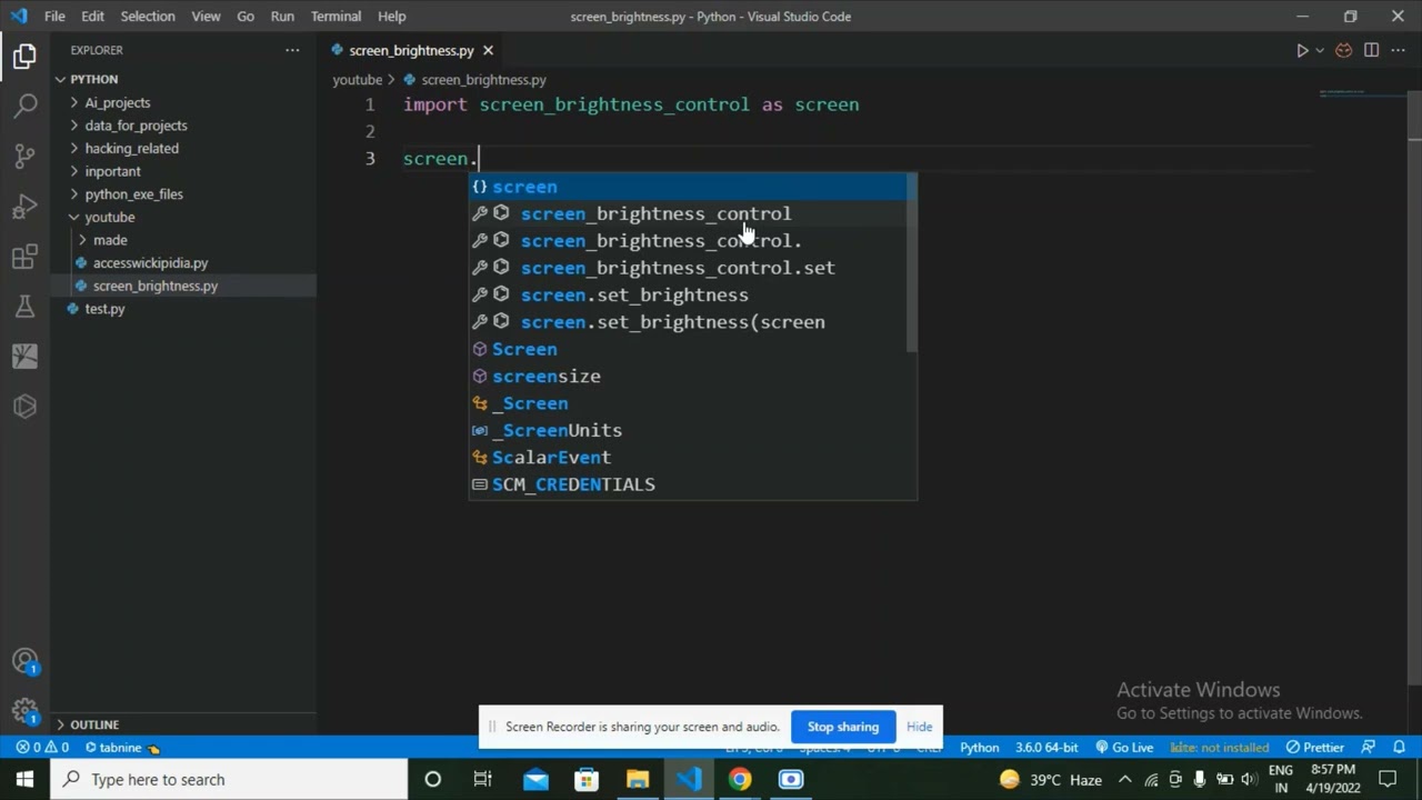 how to set and get brightness of screen using python
