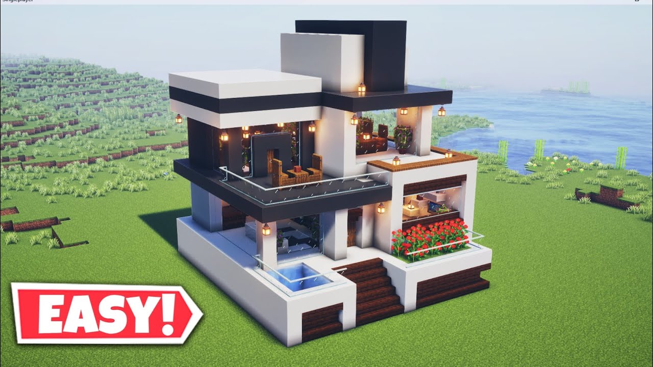 How To Build A Modern House - EASY Tutorial - Minecraft Builders