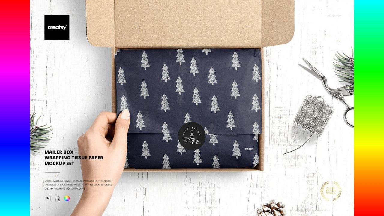 Packaging Mockup: Mailer Box Tissue Paper Mockup Set