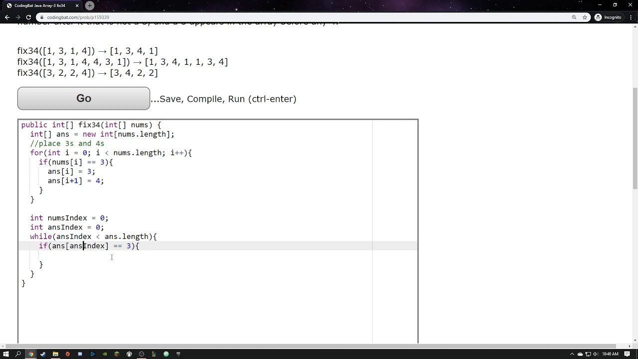 Java codingbat problem, fix34