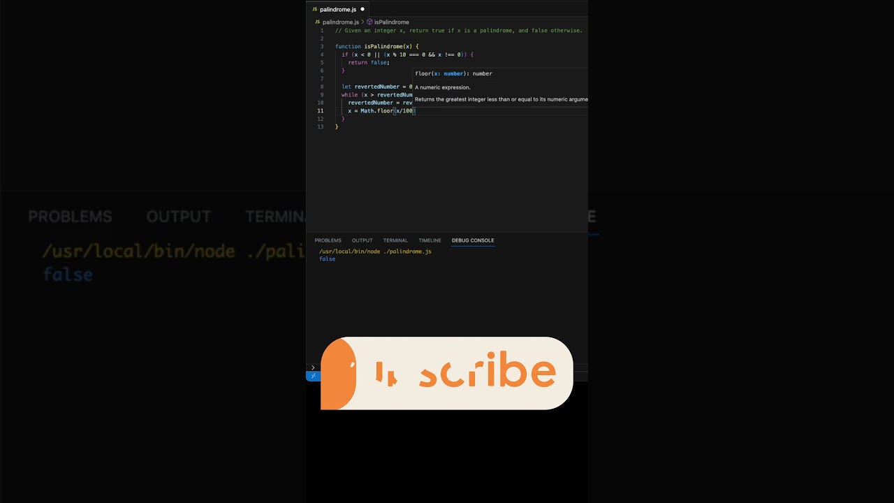 How to solve Palindrome problem using Javascript #algorithm #palindrome #coding #programming